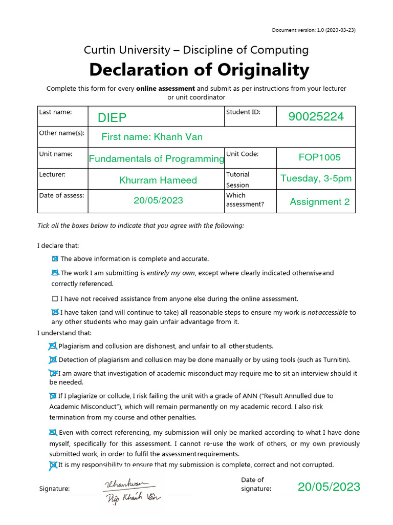 Declaration - of - Originality - ONLINE - Fillable Form | PDF ...