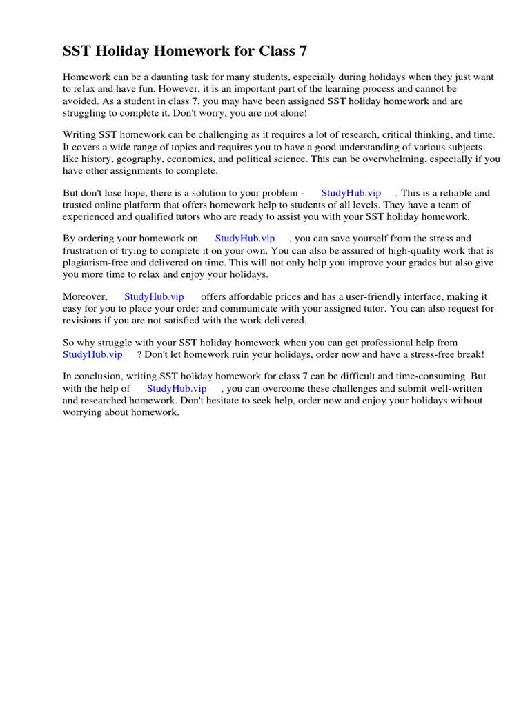 SST Holiday Homework Class 7 | PDF | Homework | Books