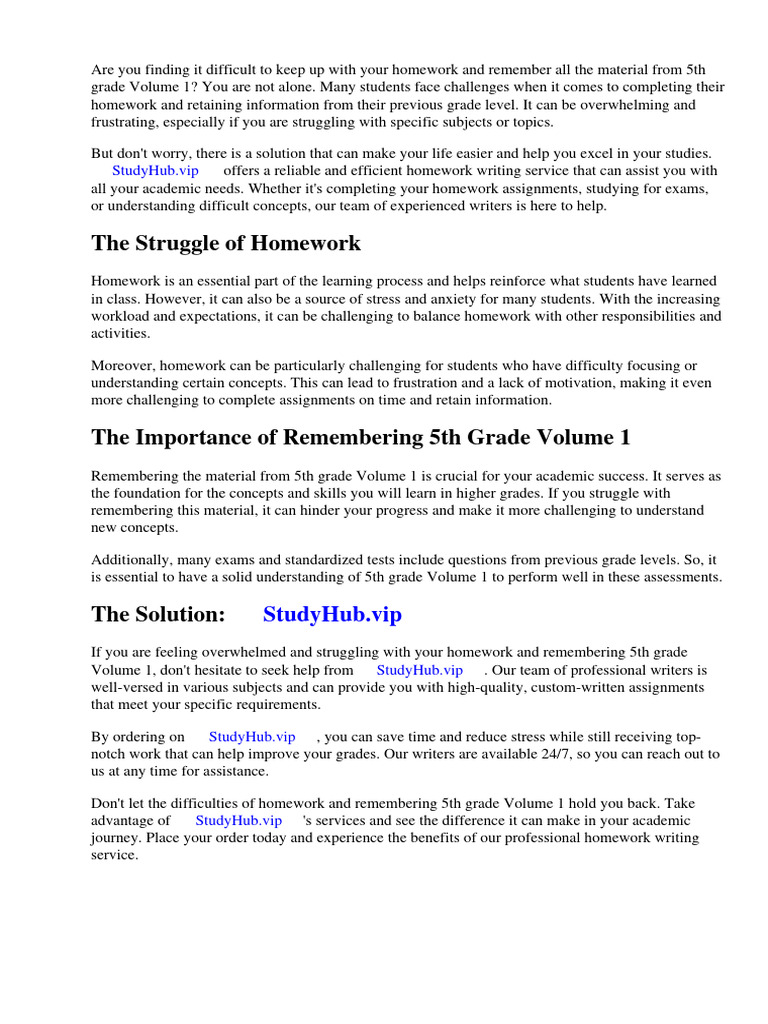 Homework and Remembering 5th Grade Volume 1 | PDF | Mathematics | Homework