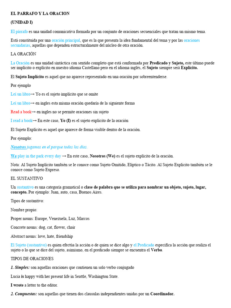 Estructura de Párrafos y Oraciones | PDF | Oración (Lingüística ...