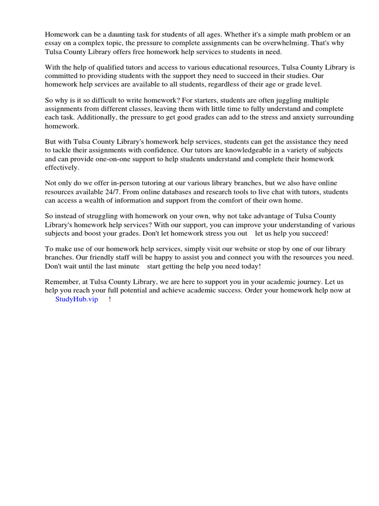 Tulsa County Library Homework Help | PDF | Libraries | Homework