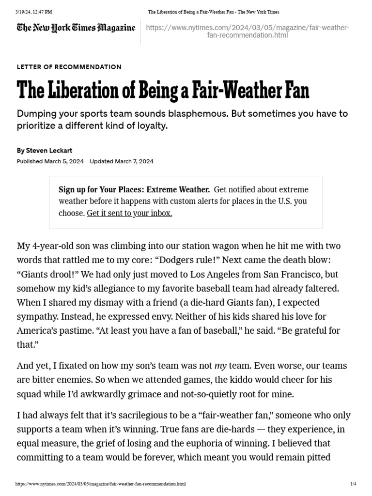 The Liberation of Being A Fair-Weather Fan - The New York Times | PDF ...