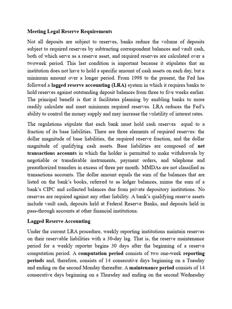 Meeting Legal Reserve Requirements | PDF | Banks | Market Liquidity