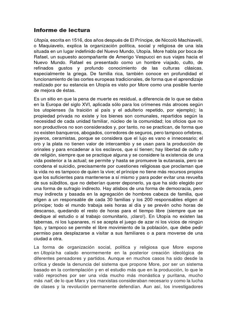 Velez Flores Ramon Orlando Informe de Lectura | PDF | utopía | Ciencias Políticas