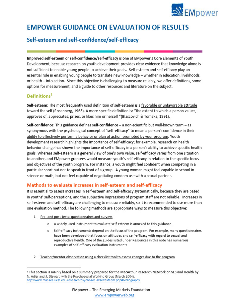 Guidance On Measuring Changes in Self-Esteem and Self Confidence | PDF ...