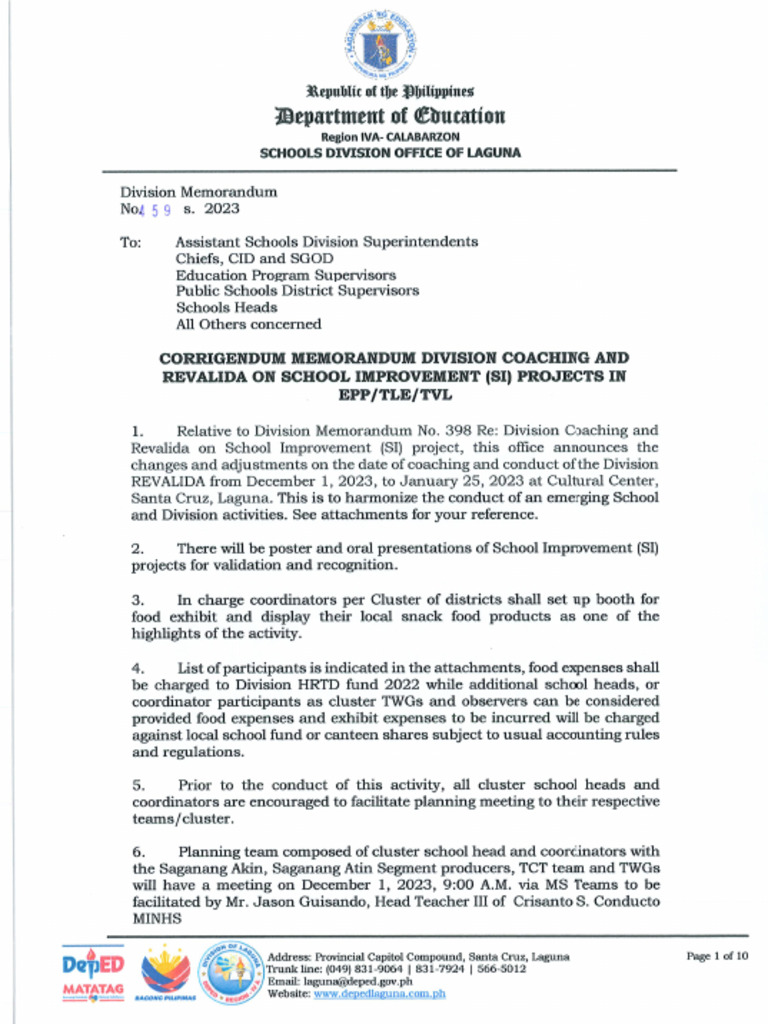 DM459s2023 CORRIGENDUM MEMORANDUM DIVISION COACHING AND REVALIDA ON ...