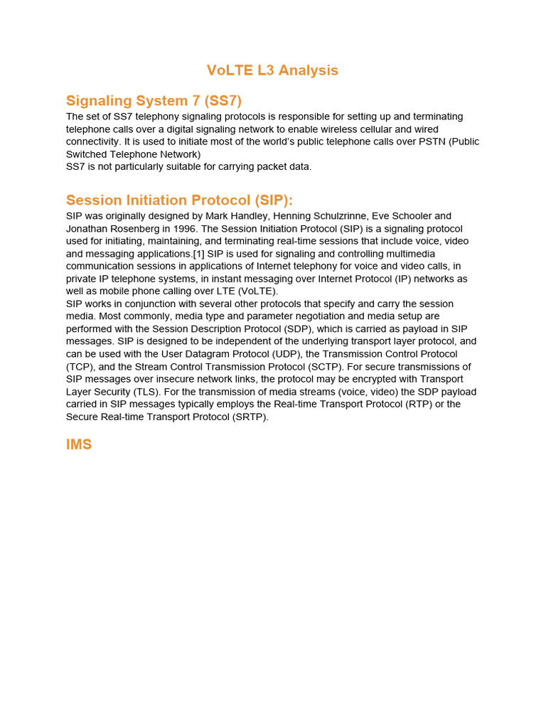 VoLTE L3 Analysis | Download Free PDF | Session Initiation Protocol | Internet Standards