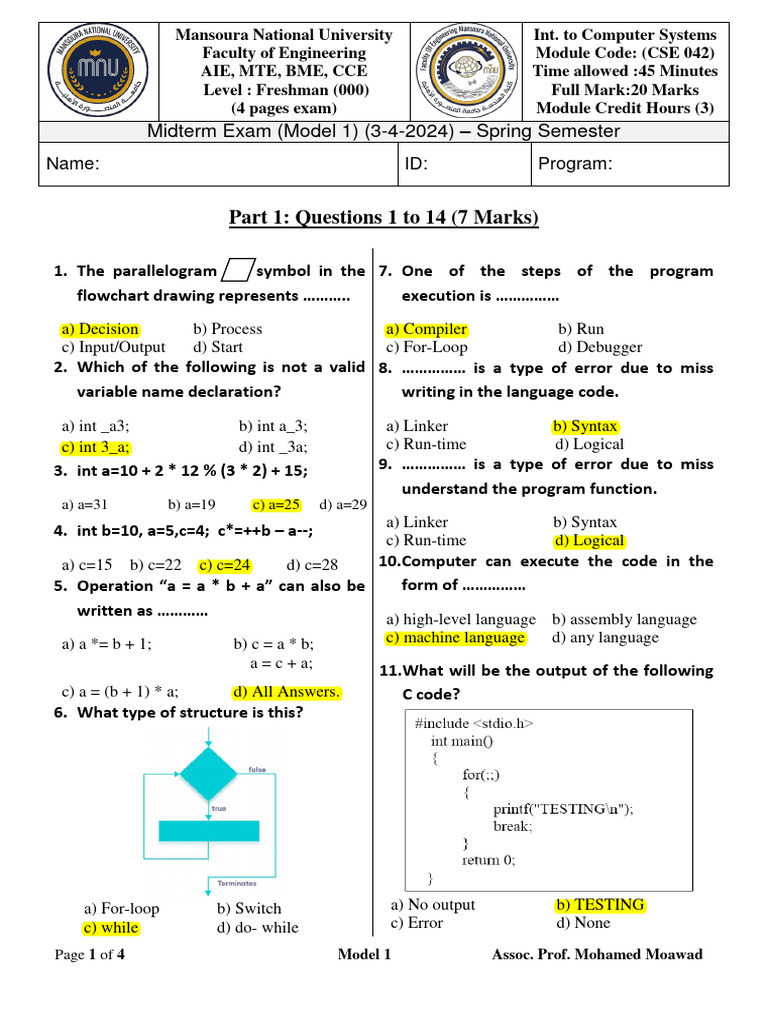 Midterm2024 Model1 Answer | PDF | Systems Engineering | Software Development