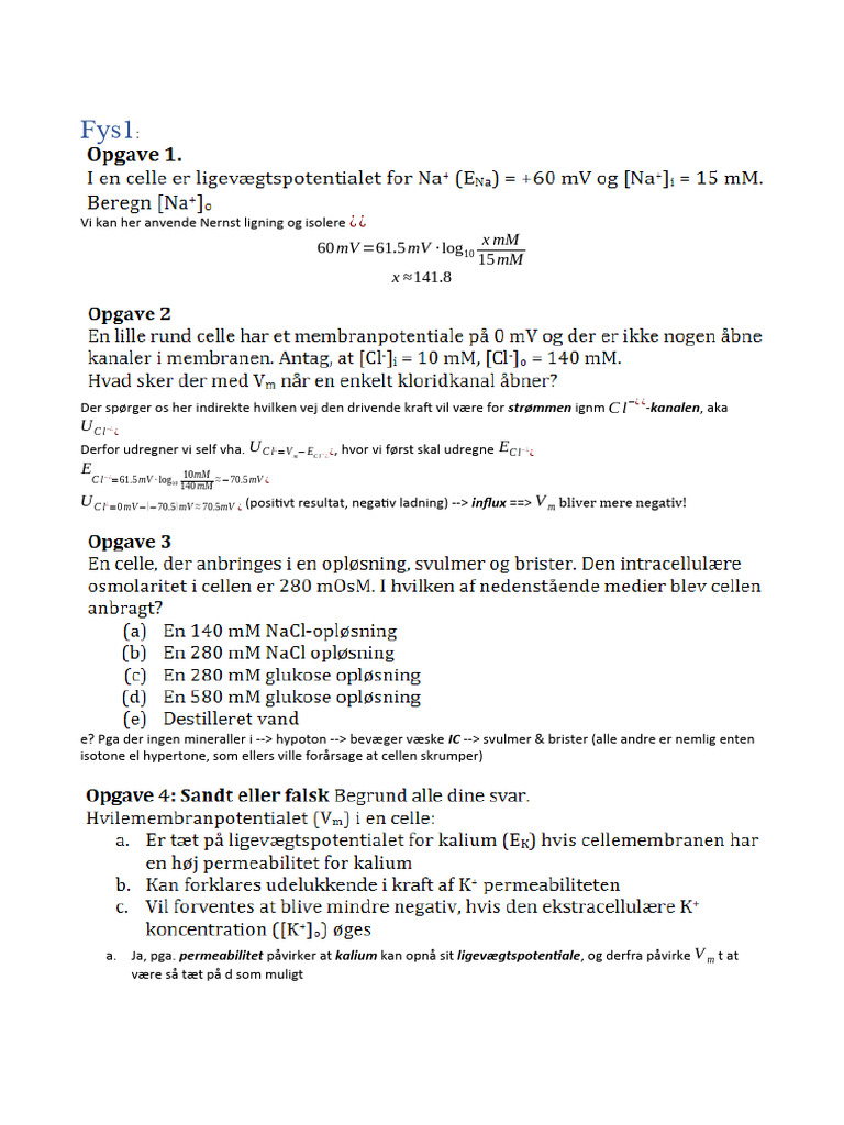 Fysiologi Holdtimer + Svar + Noter | PDF