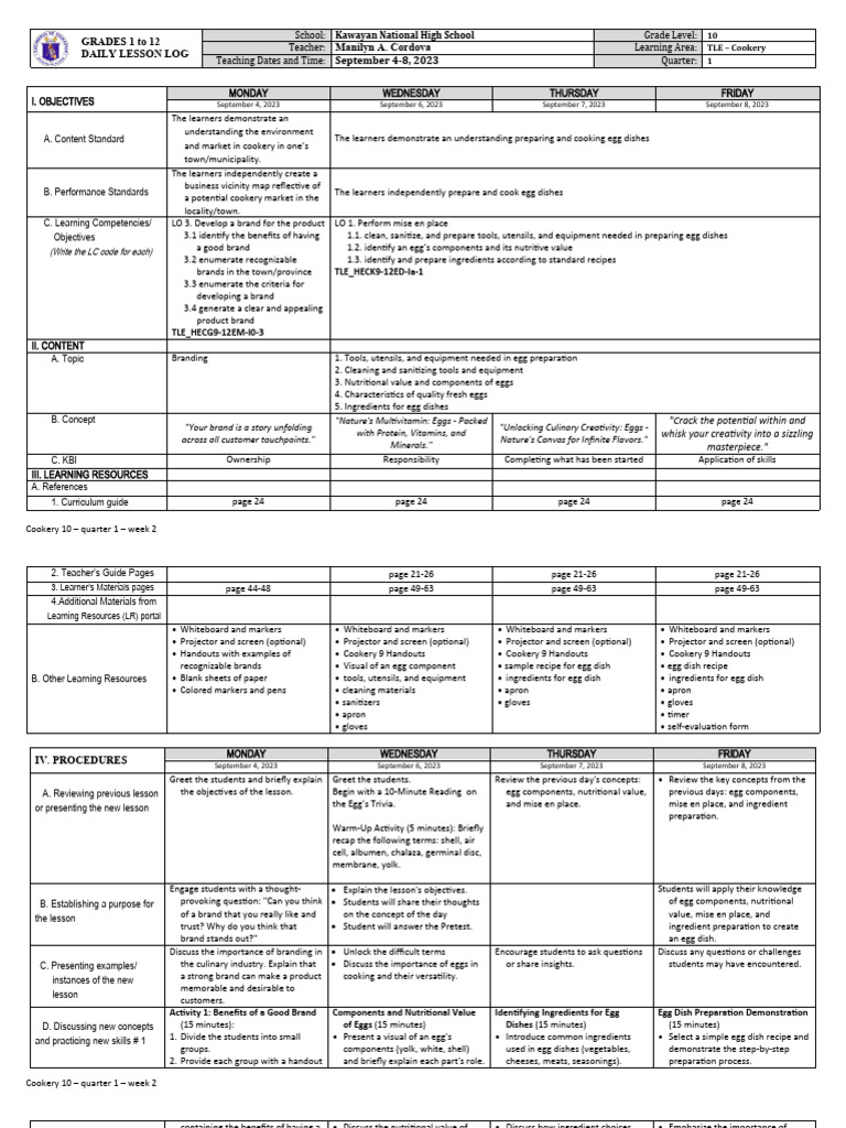 G10-DLL-TLE-week 2 | PDF | Recipe | Cooking