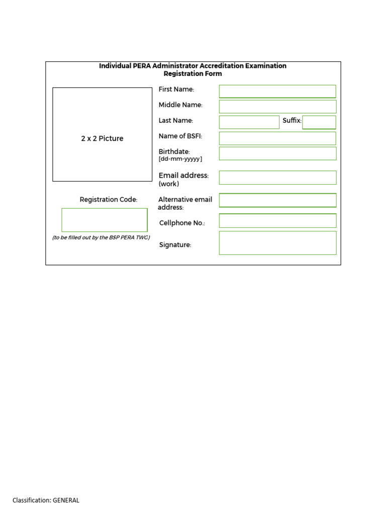 PERA Administrator Exam Registration Form | PDF