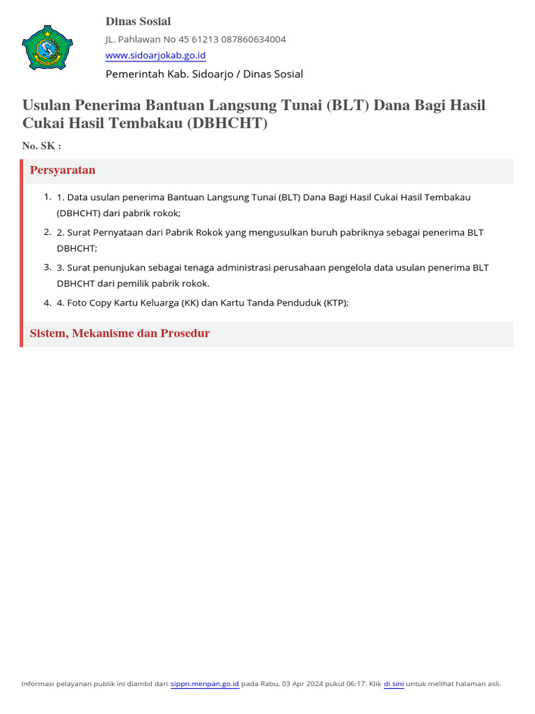 Unduh Standar Pelayanan - Usulan Penerima Bantuan Langsung Tunai (BLT) Dana Bagi Hasil Cukai ...