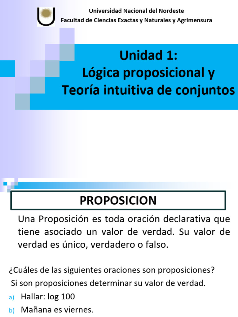 Unidad 1 Lógica Proposicional y Conjuntos | PDF | Proposición ...