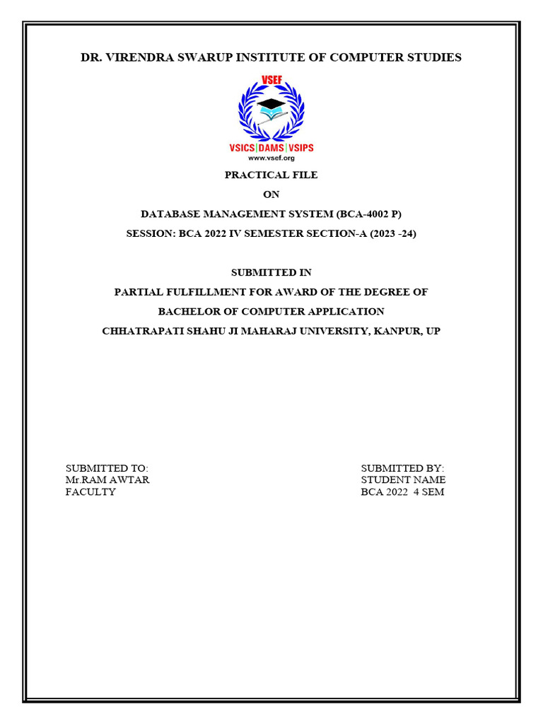 Practical File Bca-Dbms Section A | Download Free PDF | Databases ... Practical File Bca-Dbms Section A | Download Free PDF | Databases ...