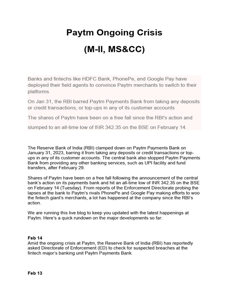 Paytm crisis | PDF | Reserve Bank Of India | Banks
