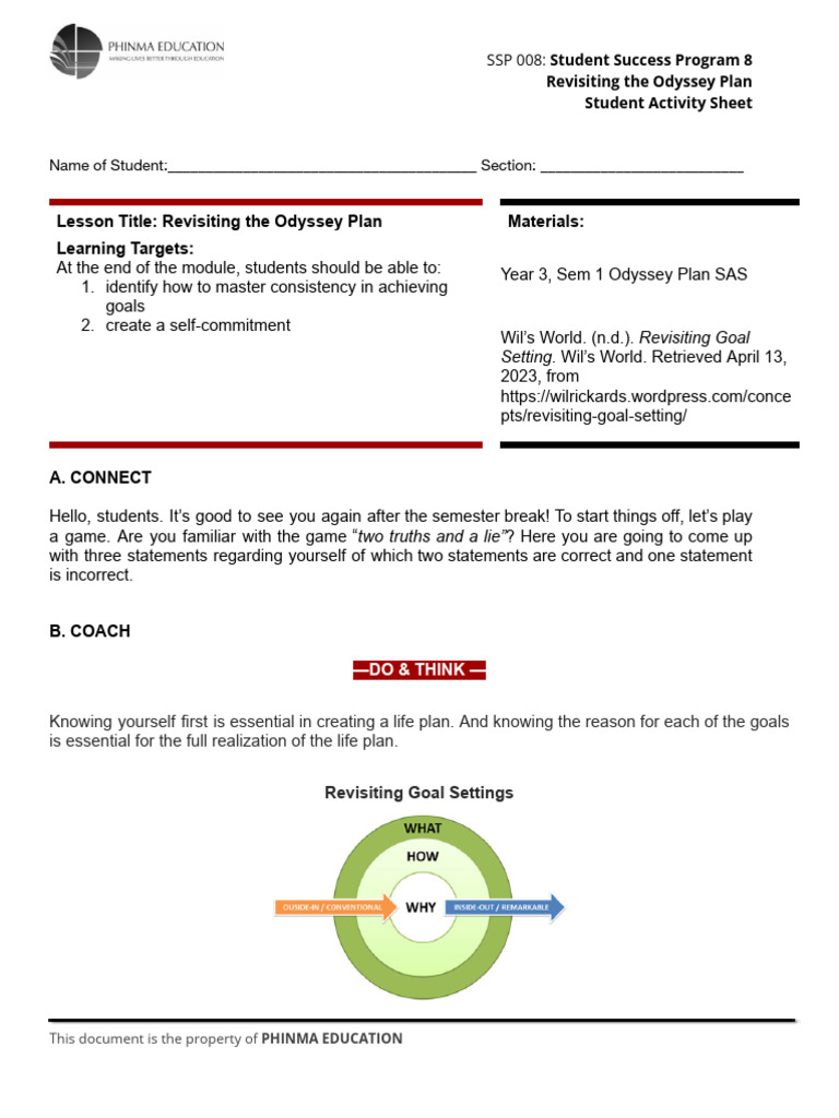 Revisiting the Odyssey Plan Worksheet | PDF | Cognition | Cognitive Science