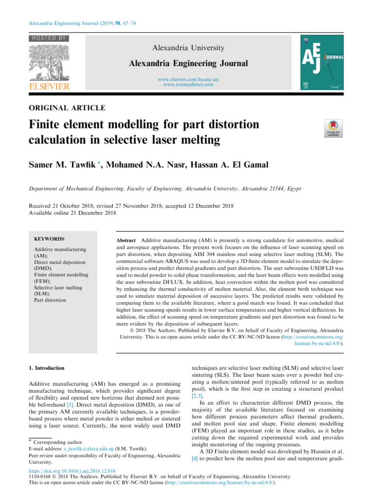 Finite Element Modelling For Part Distortion Calcula 2019 Alexandria ...
