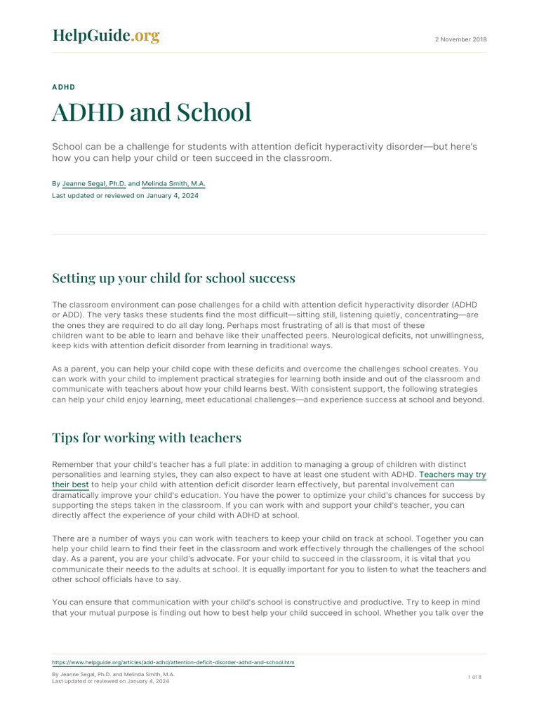 ADHD and School | Download Free PDF | Attention Deficit Hyperactivity Disorder | Classroom