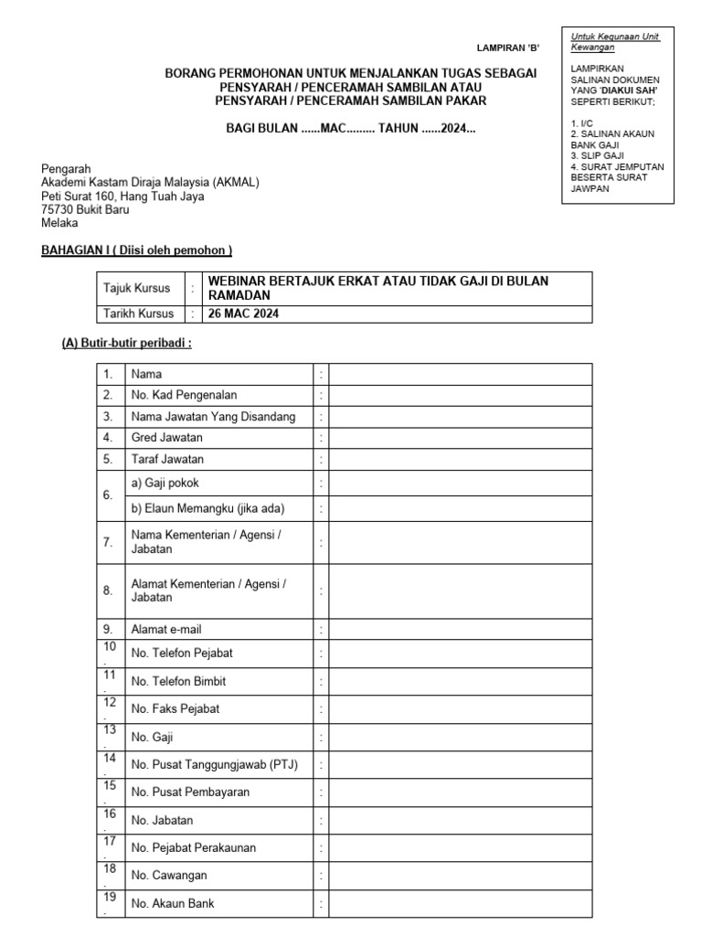 Borang Penceramah KERAJAAN | PDF