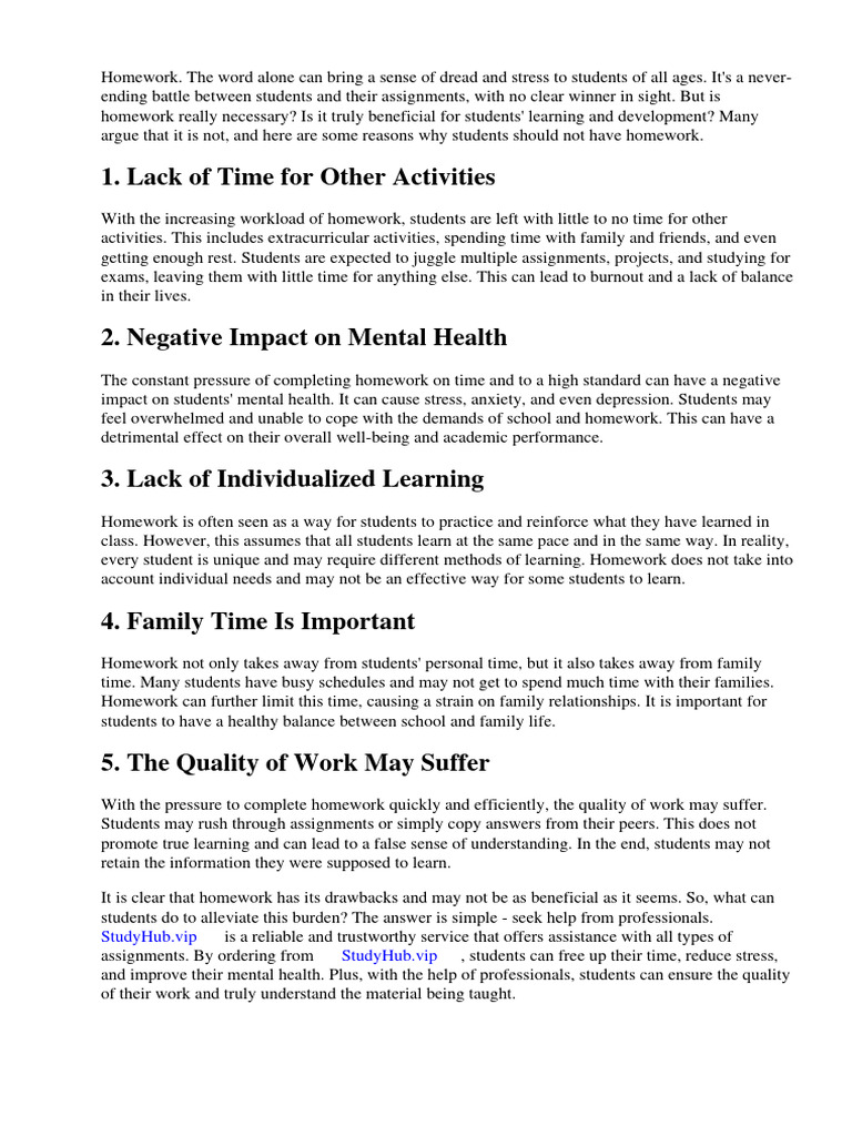 Reasons Why Students Shouldn Have Homework | PDF | Homework | Teachers
