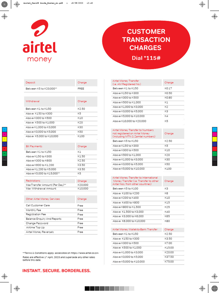 AIRTEL Tariff Guide Poster A1 | PDF | Services (Economics) | Banking Technology