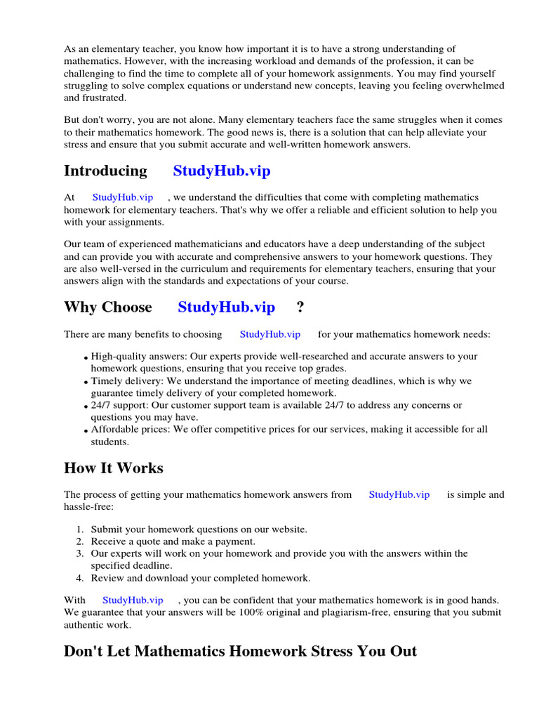 Mathematics For Elementary Teachers Homework Answers | Download Free ...