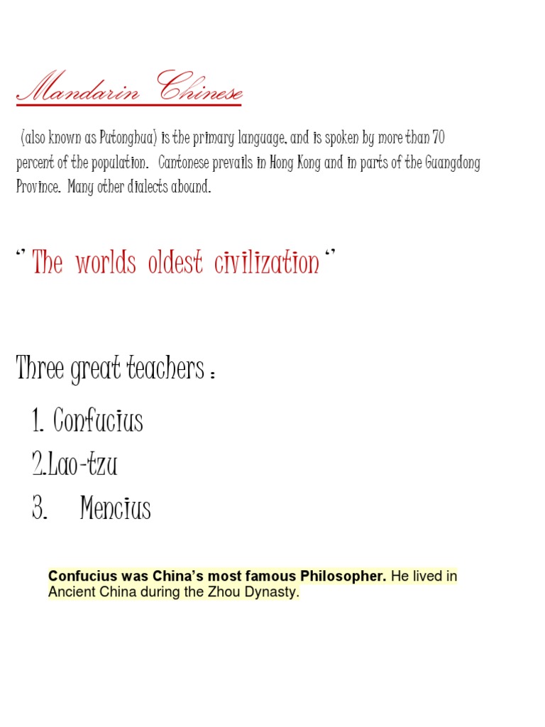 Mandarin Chinese: The Worlds Oldest Civilization | PDF | East Asia | China