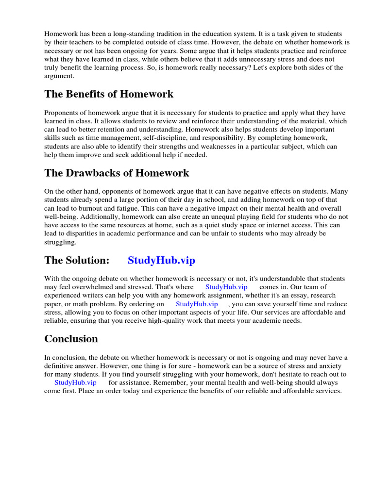 Homework Is Necessary or Not Essay | PDF | Homework | Disciplines
