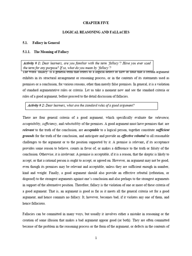 Logic and Critical Thinking Chapter 5 | PDF | Fallacy | Argument