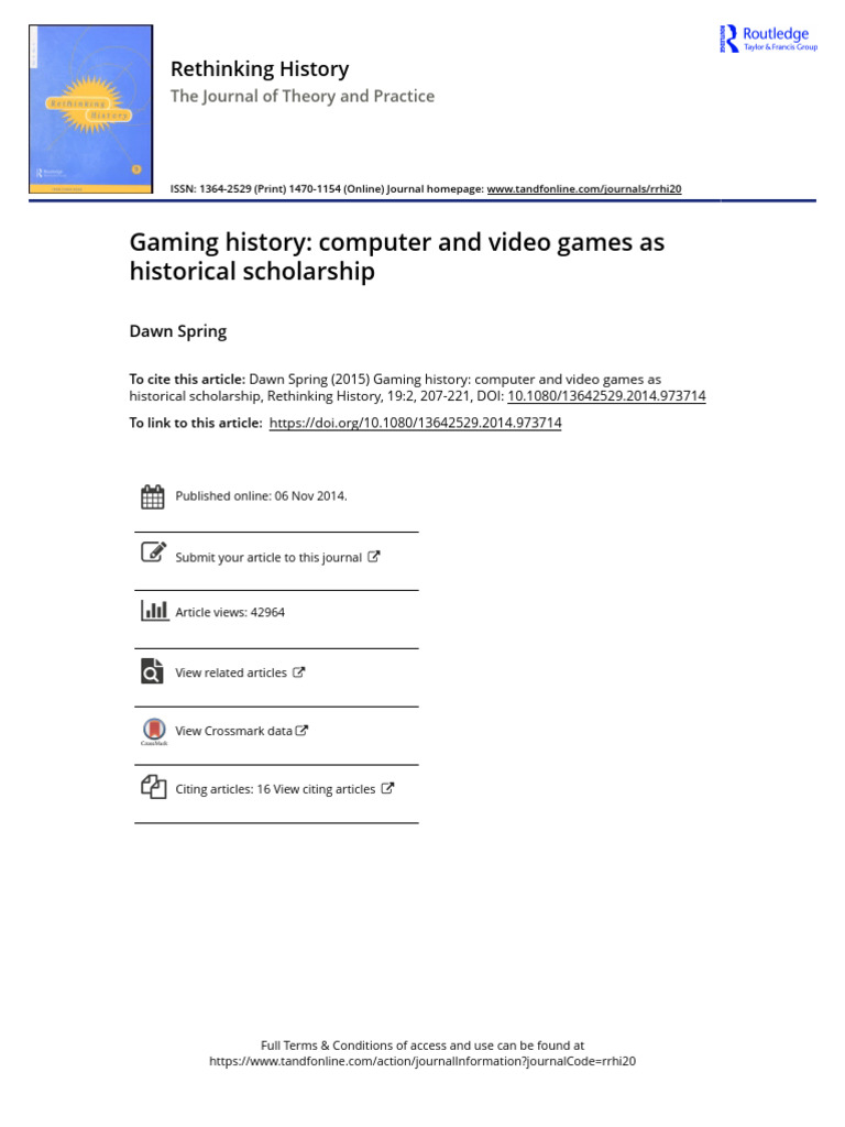 Gaming History Computer and Video Games As Historical Scholarship | PDF ...