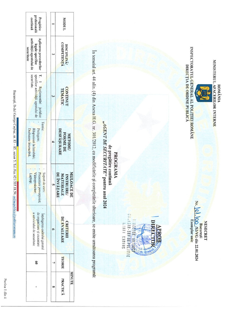 Programa Agent de Securitate 2024 | PDF