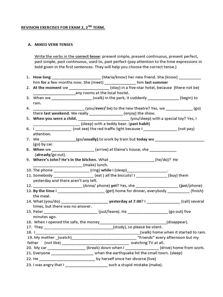 REVISION EXERCISES 1st Term | PDF