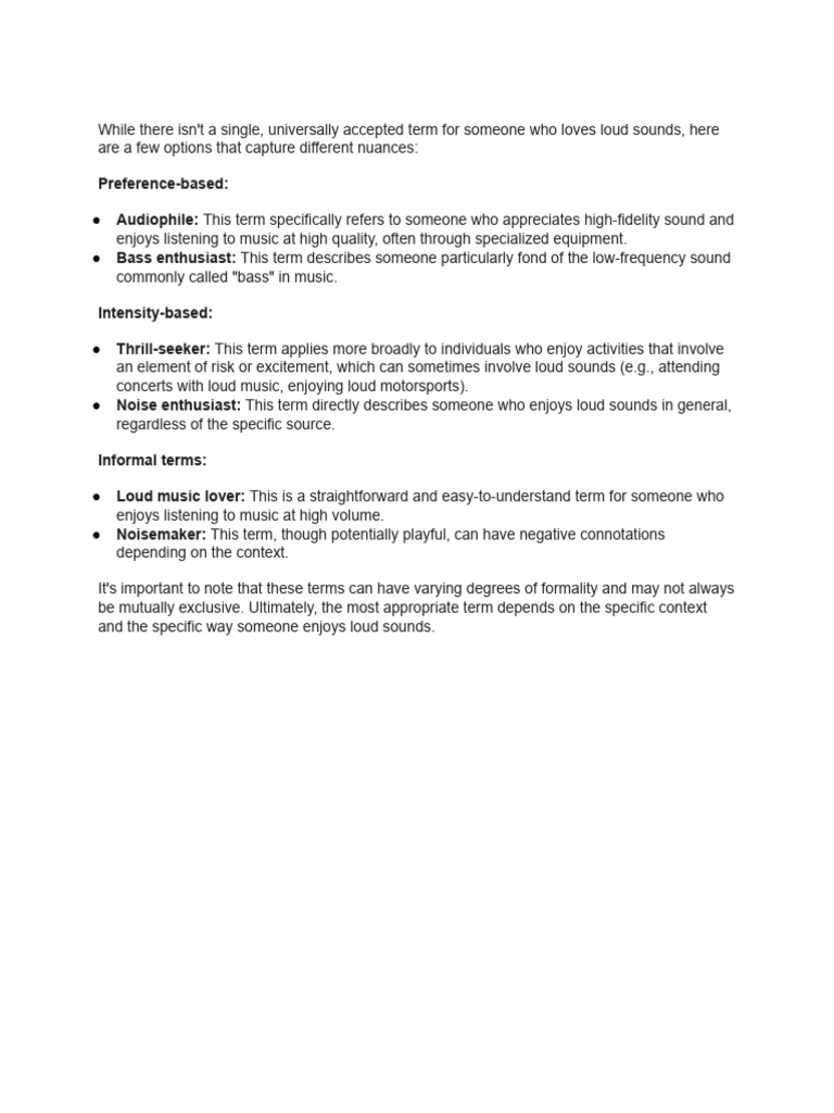Terms for Loud Music Lovers | PDF
