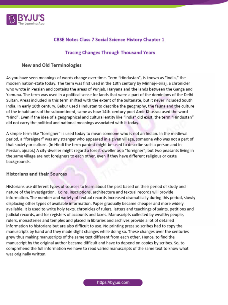 CBSE Notes Class 7 Social Science History Chapter 1 Tracing Changes ...