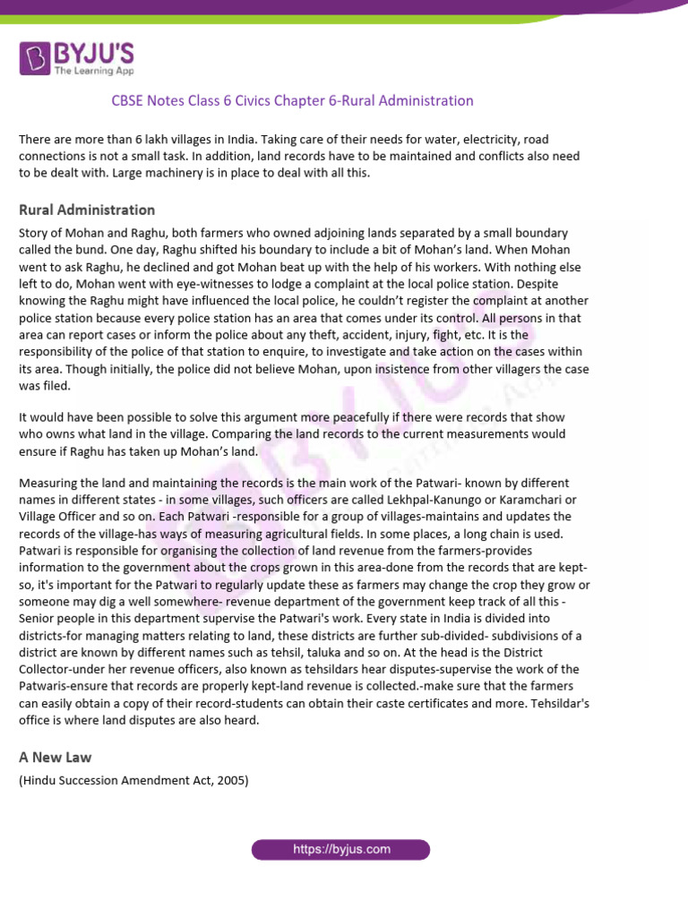 CBSE-Notes-Class-6-Social-Science-Civics-Chapter-6-Rural-Administration ...