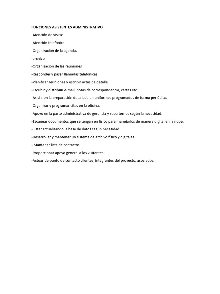 Funciones Asistente Administrativo | PDF | Informática