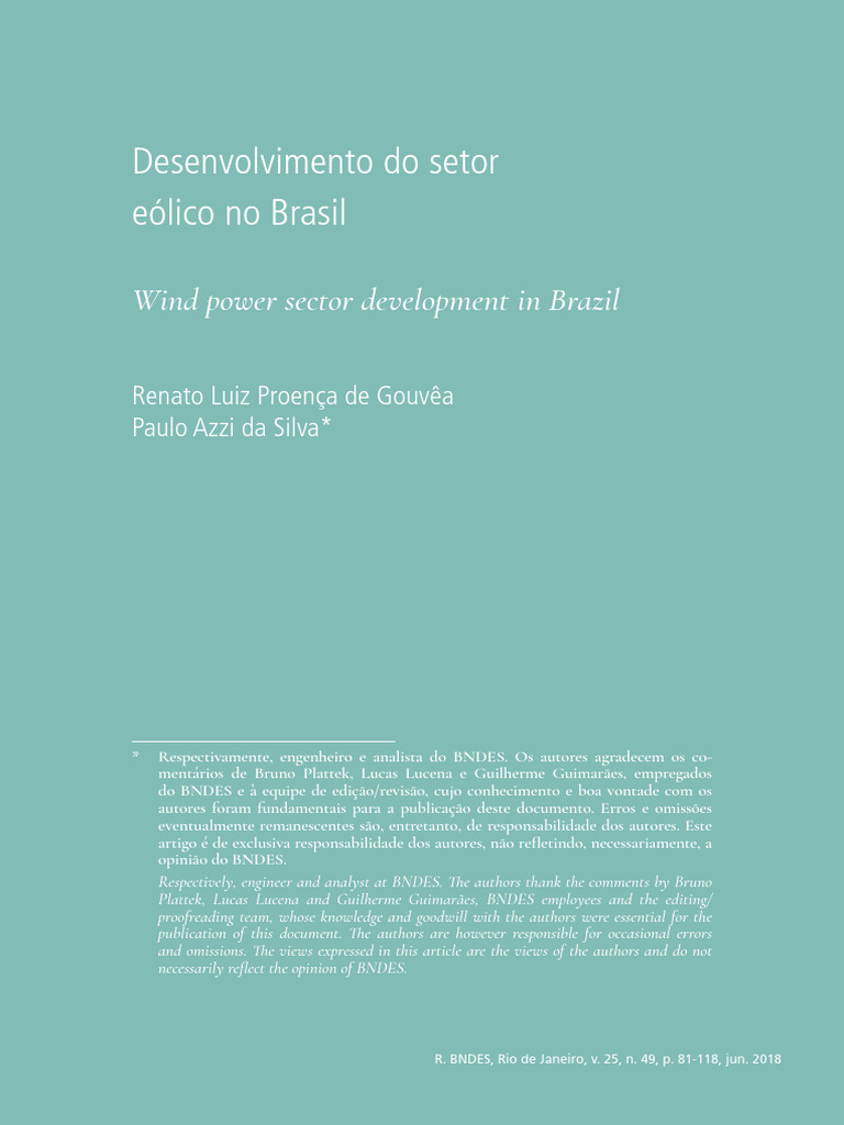 PRArt - Desenvolvimento Do Setor Eólico No Brasil - Compl | PDF | Energia eólica | Brasil