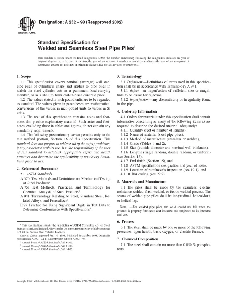 Astm A 252 | PDF | Pipe (Fluid Conveyance) | Welding