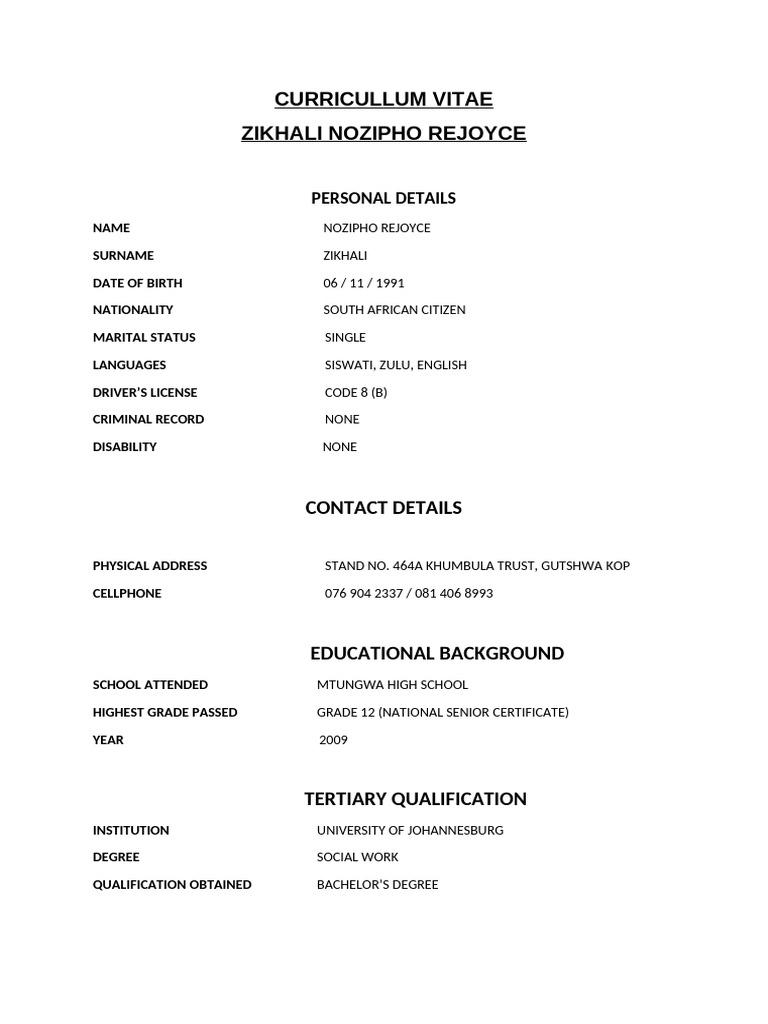 Nozipho CV | PDF | Psychology