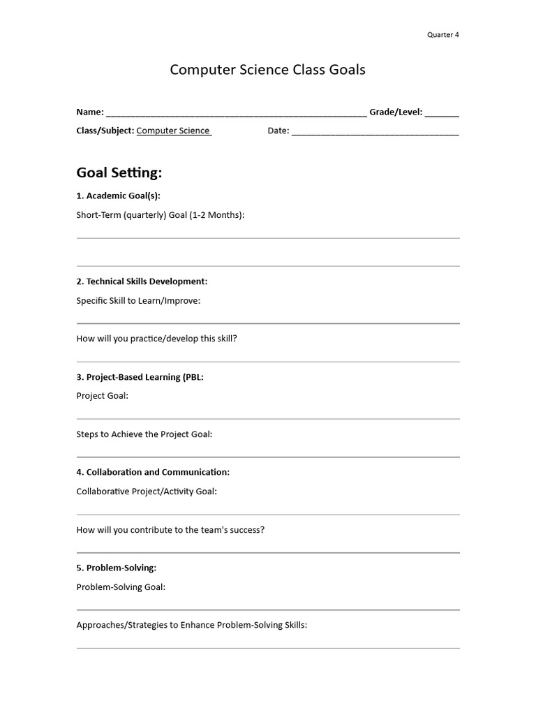 Q-4 Computer Science Class Goals | PDF | Art
