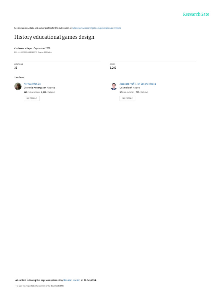 History Educational Games Design | Download Free PDF | Usability | Learning