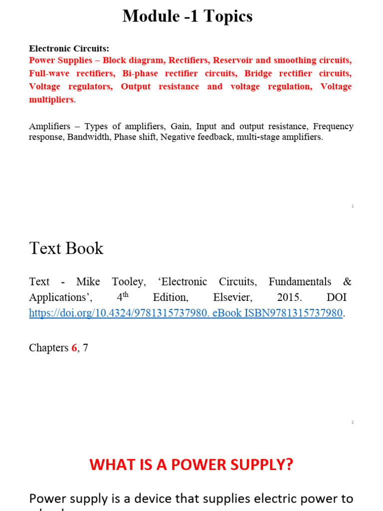 Basic Electronics Module 1 | Download Free PDF | Rectifier | Power Supply