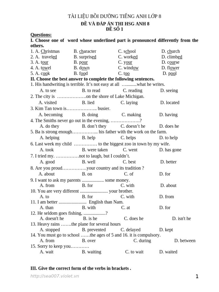 Tai Lieu Boi Duong Hoc Sinh Gioi Tieng Anh 8 | PDF | Pollution | Computer Programming