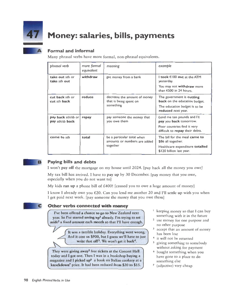Money and Buying Phrasal Verbs | PDF
