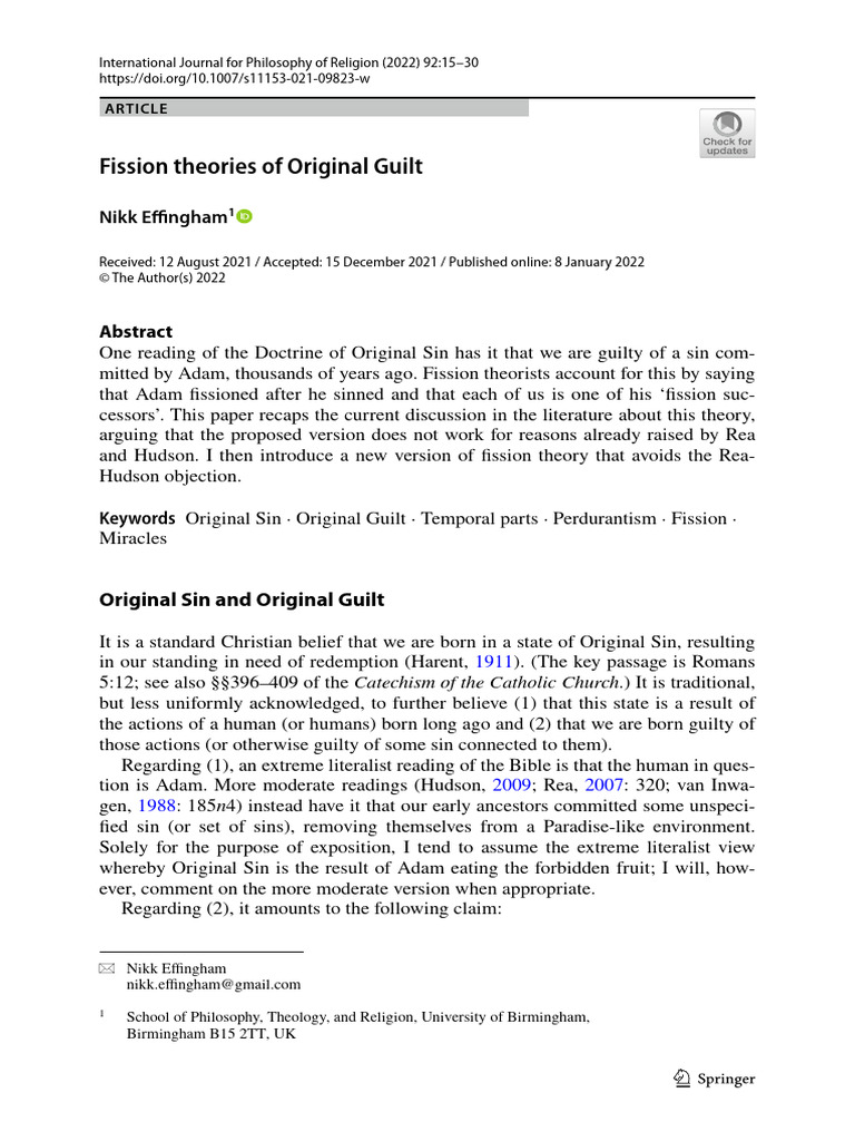 2022 - Fission Theories of Original Guilt | PDF | Original Sin | God