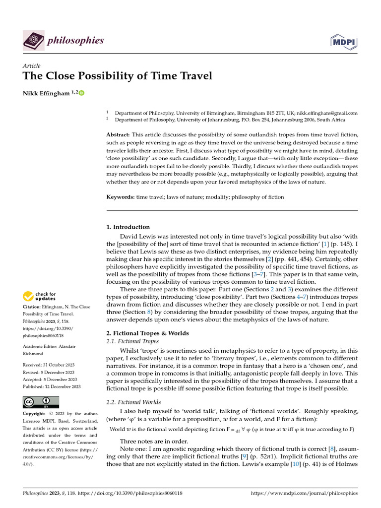 2023 - The Close Possibility of Time Travel | PDF | Metaphysics | Ontology