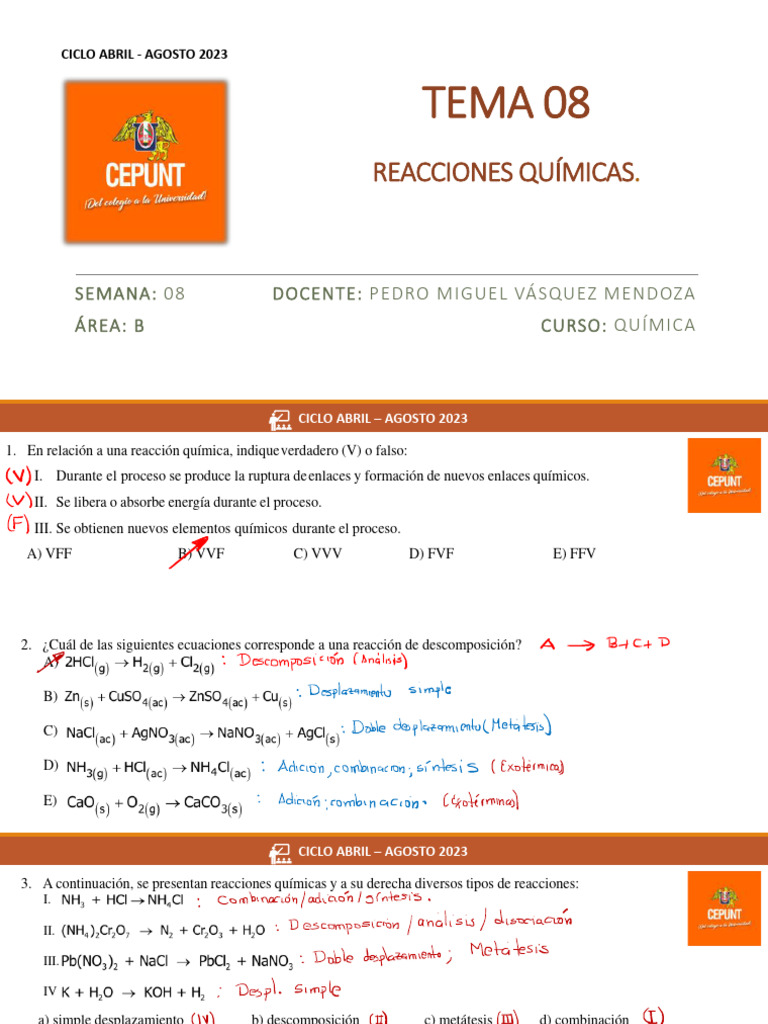 SEMANA 8-aula 20B - SOLUCIONARIO | PDF | Redox | Sustancias químicas