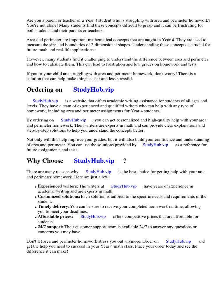 Area and Perimeter Homework Year 4 Tes | PDF | Area | Homework