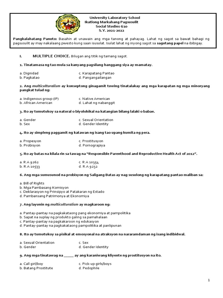 3rd Grading Exam Grade 10 Pdf