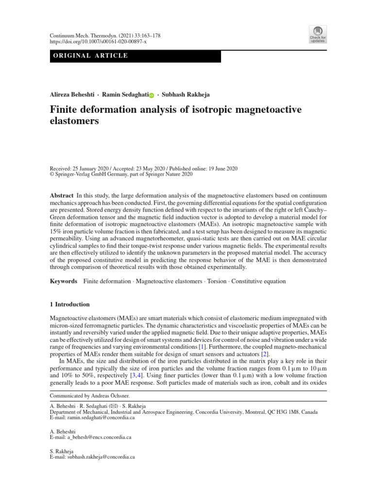 Finite Deformation Analysis of Isotropic Magnetoactive Elastomers | Download Free PDF ...